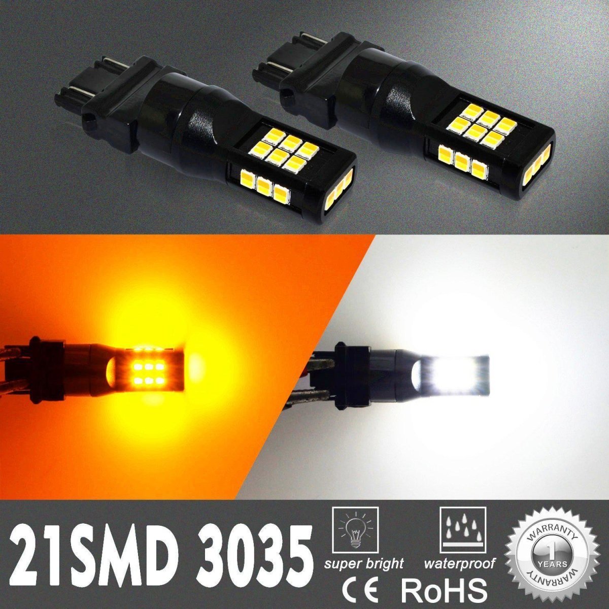 4157 3157 LED Switchback Turn Signal Lights Bulbs, 6000K White/Amber Y
