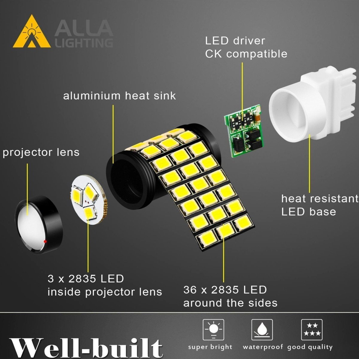 7443 7440 LED Lights Bulbs SMD, 6000K White/Amber Yellow/Red