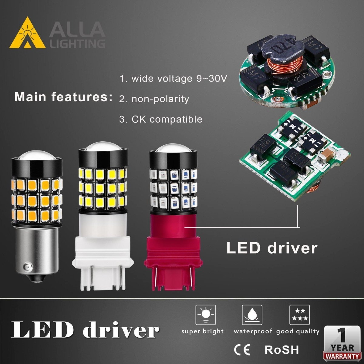 7443 7440 LED Lights Bulbs SMD, 6000K White/Amber Yellow/Red