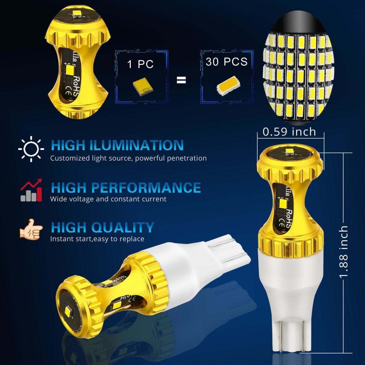 912 921 LED Reverse Light Bulb Back Up 12V W16W, 6000K White