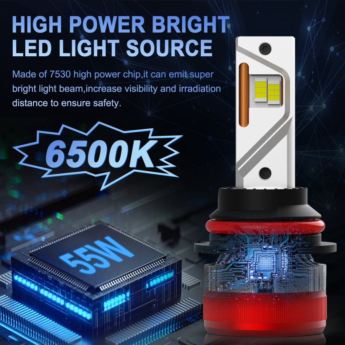 HB5 9007 LED Headlights Conversion Kits Bulbs | 6500K White