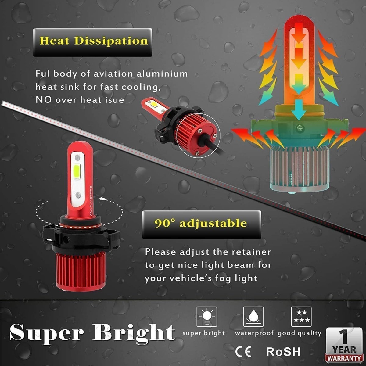 PSX24W 2504 LED Fog Lights Bulbs 12276 | 3-Color Options