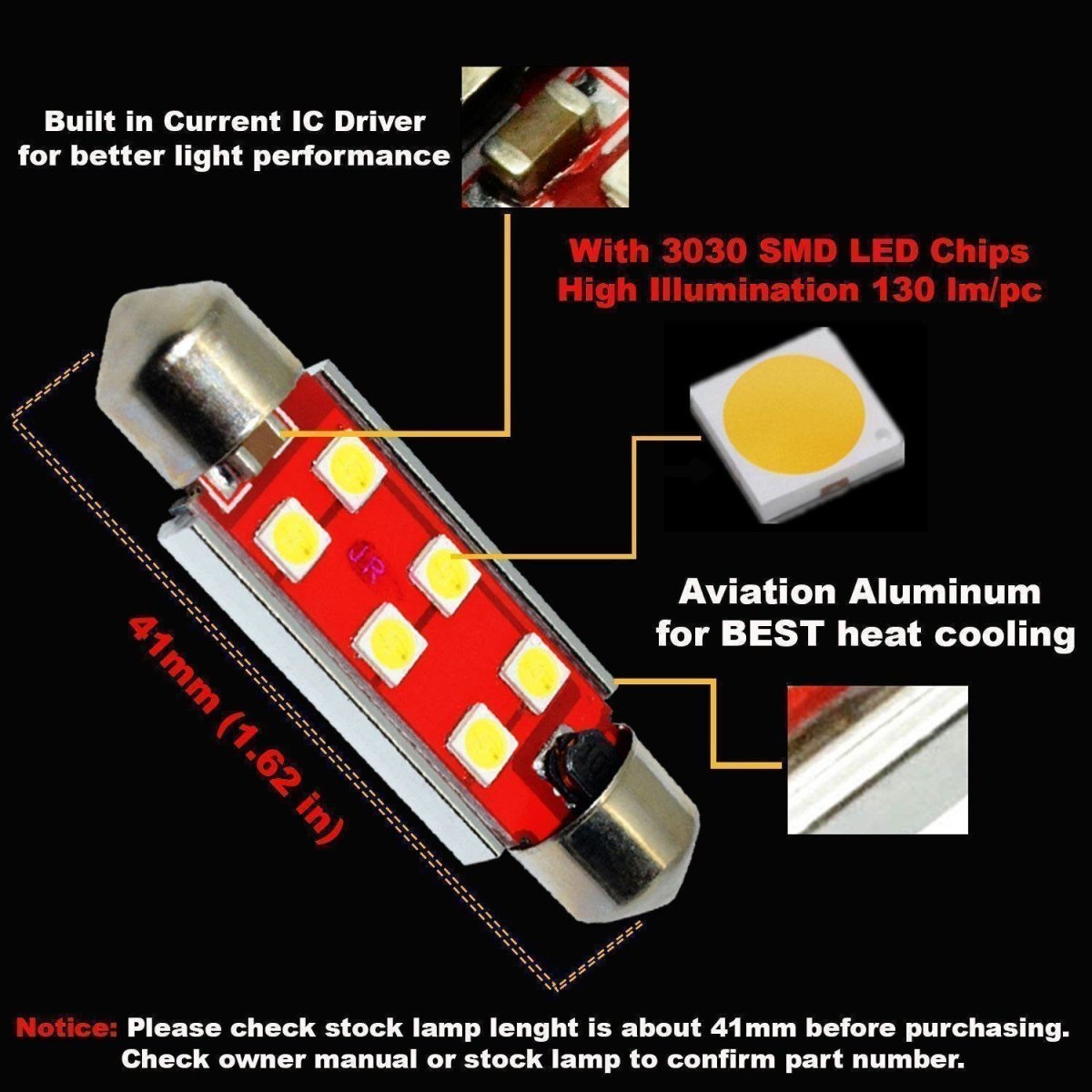 CANBUS 211-2 578 LED Bulb festoon Interior Lights 212, White