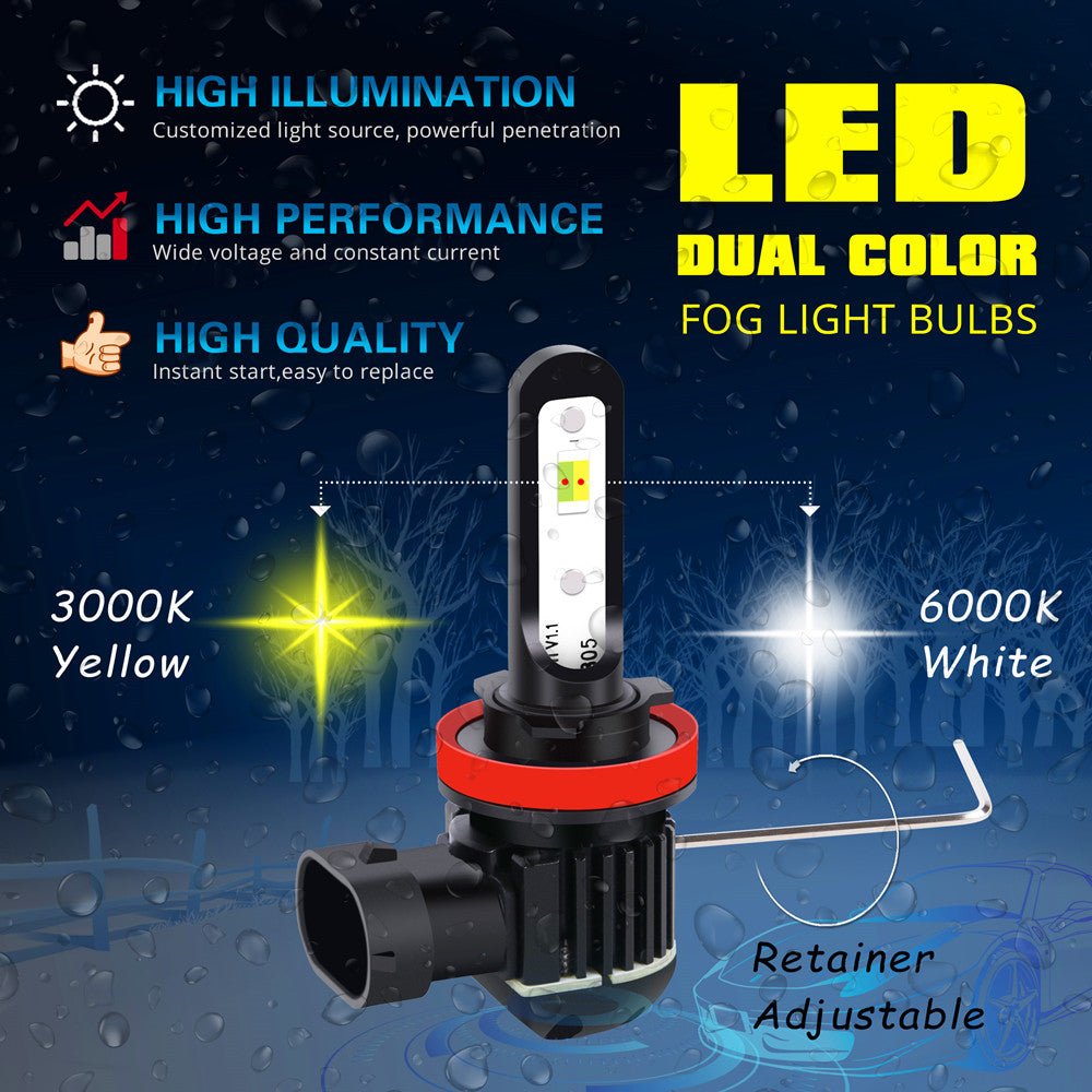 Dual-Color HB4 9006 Switchback LED Fog Lights Bulbs | 12V