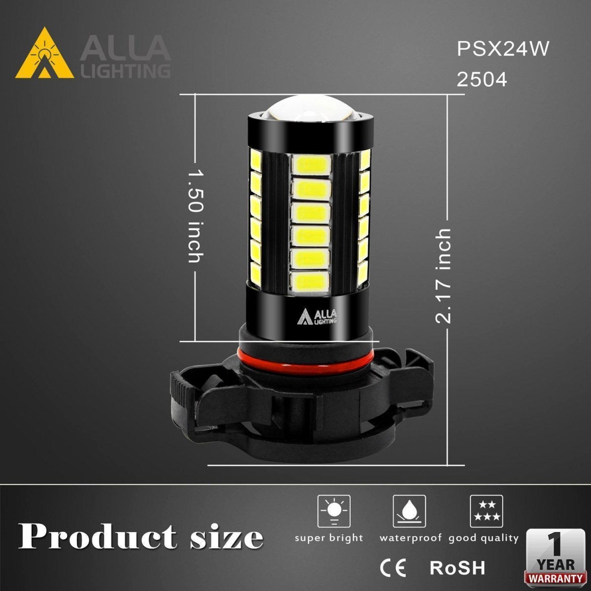 PSX24W 2504 LED Fog Lights Bulbs Super Bright 12276, 6000K Xenon White